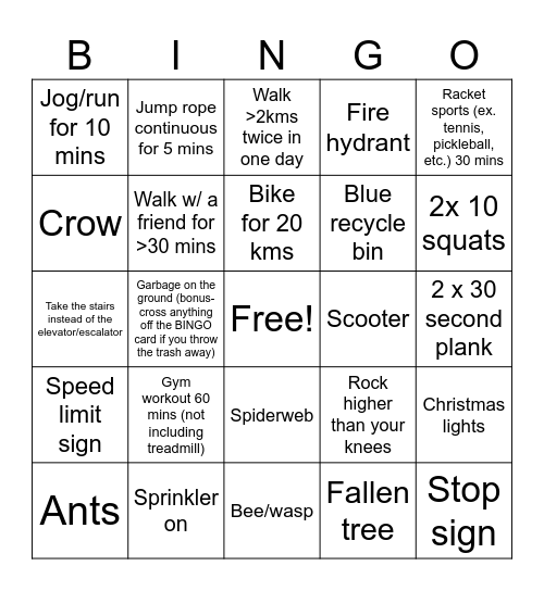 Let's Move Vancouver! Bingo Card