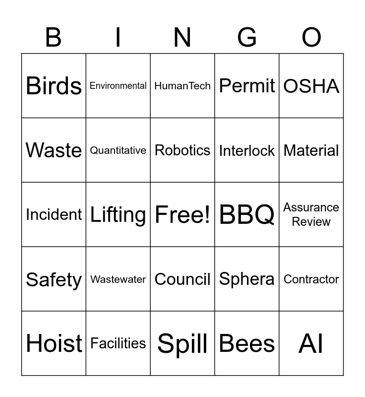 EH&S Annual Planning Bingo Card