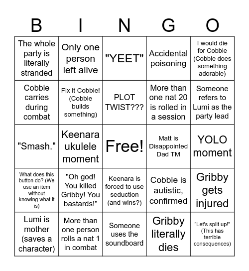Maelstrom Hunters Bingo Card
