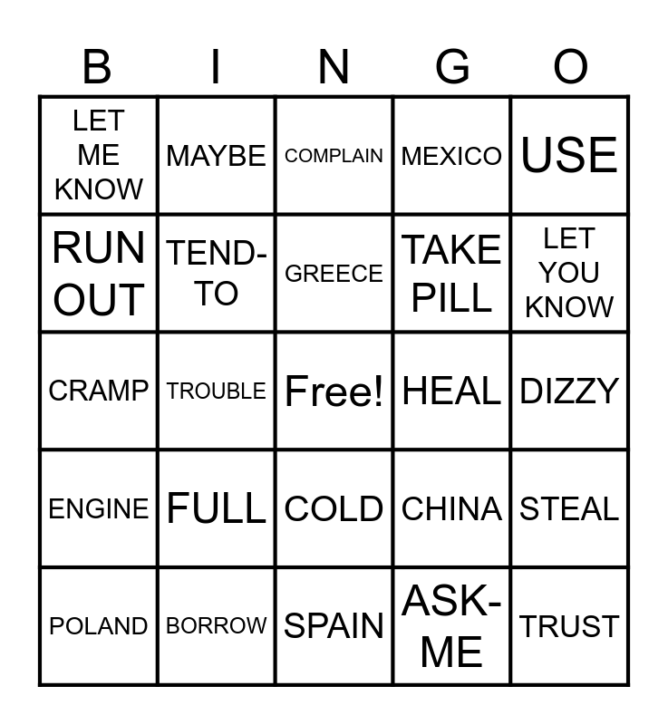 UNIT 14 Bingo Card