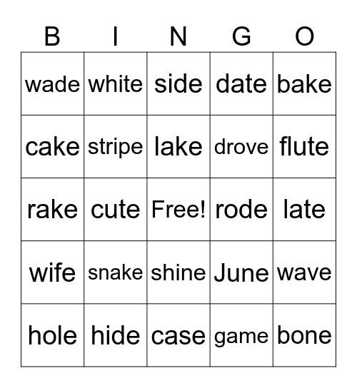Magic E Bingo Card