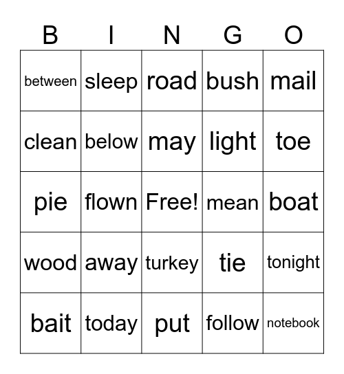 Vowel Teams Bingo Card