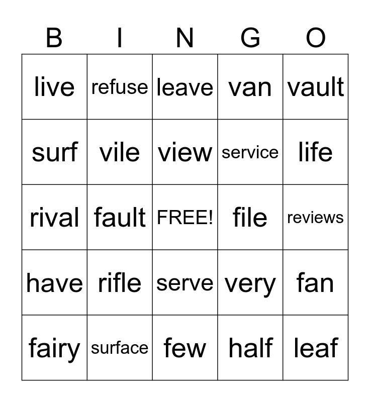 MINIMAL PAIRS Bingo Card