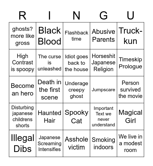 J-Horror Bingo Card