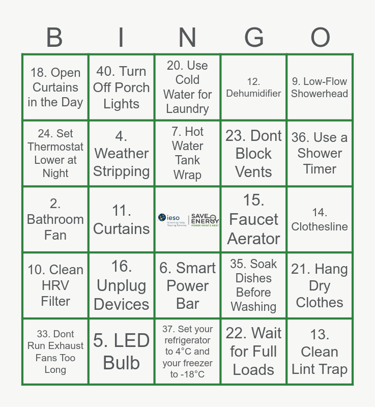 Remote First Nations Energy-Efficiency Program Bingo Card