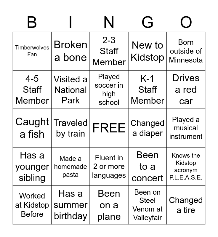 Yes, I've done that! Bingo Card