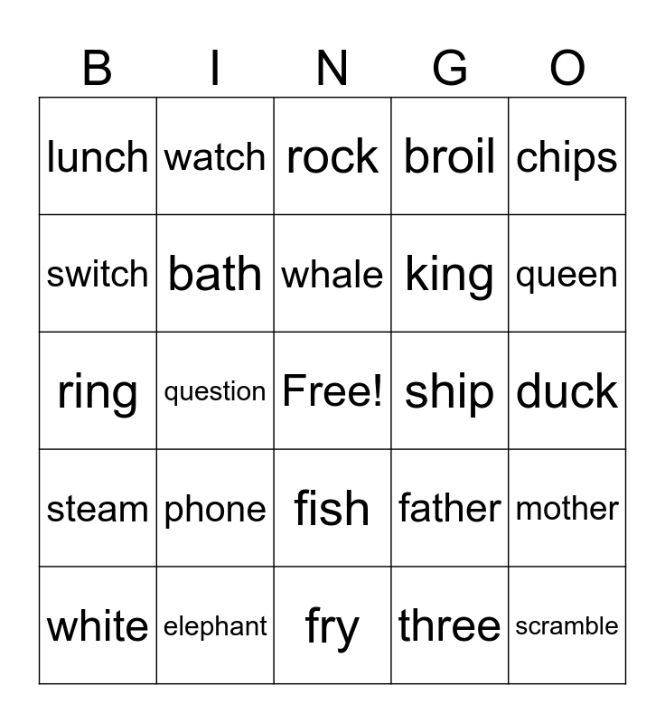 Upper phonics bingo Card