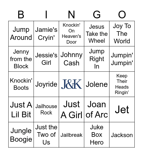 J & K Bingo Card