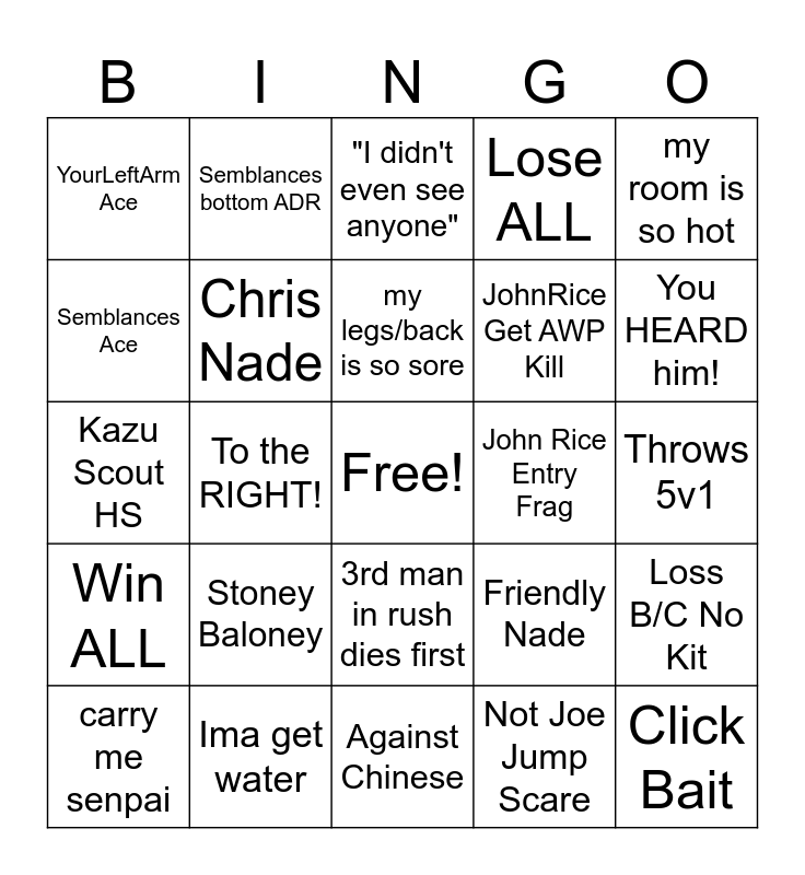 CS2 Bingo Card