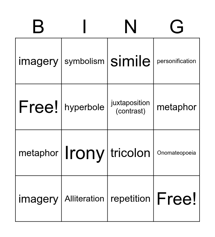 Poetry Bingo! Bingo Card