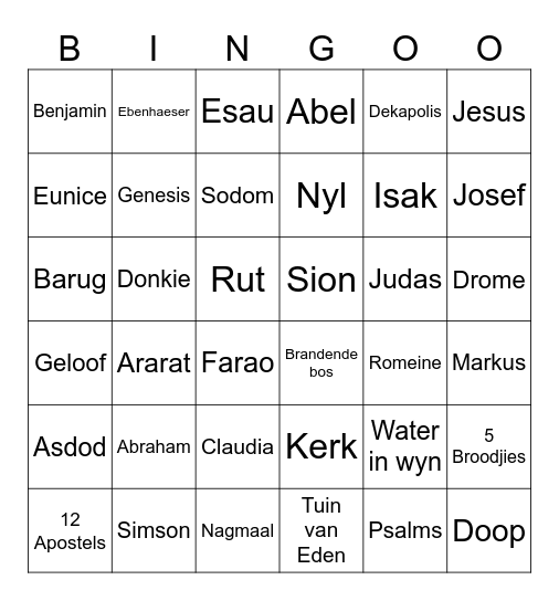 Bybelse Bingo Card