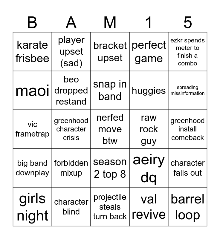 BAM 15 bingo 2 Bingo Card