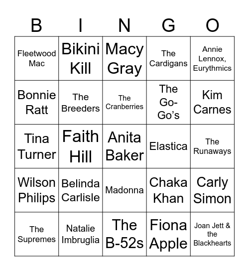 Ladies Night: 70s, 80s & 90s Bingo Card
