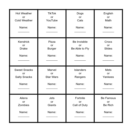 Icebreaker Bingo Card