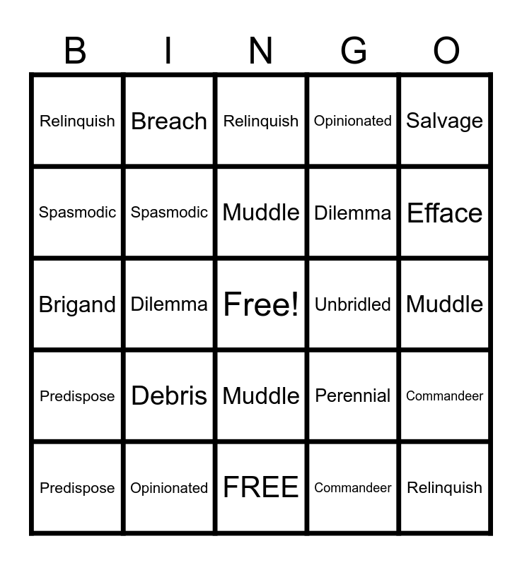 VOCABULARY UNIT 1 Bingo Card