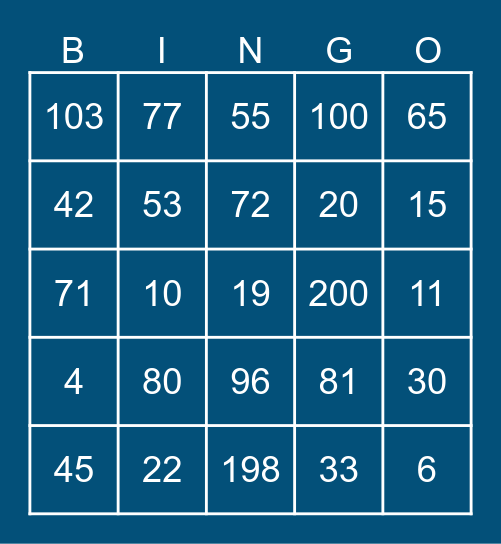 Bingo @ Bondale Bingo Card