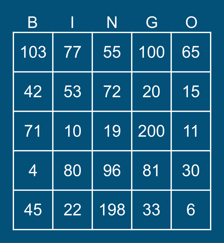 Bingo @ Bondale Bingo Card
