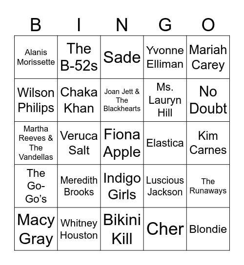 Ladies Night: 70s, 80s and 90s Bingo Card