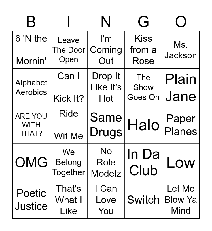 Five-0-Five Music Bingo - Rap/Hip Hop/ R&B 2 Bingo Card