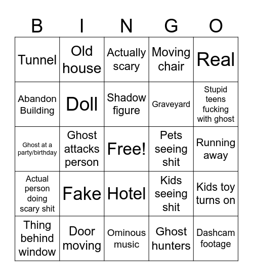 Scary Bingo Card