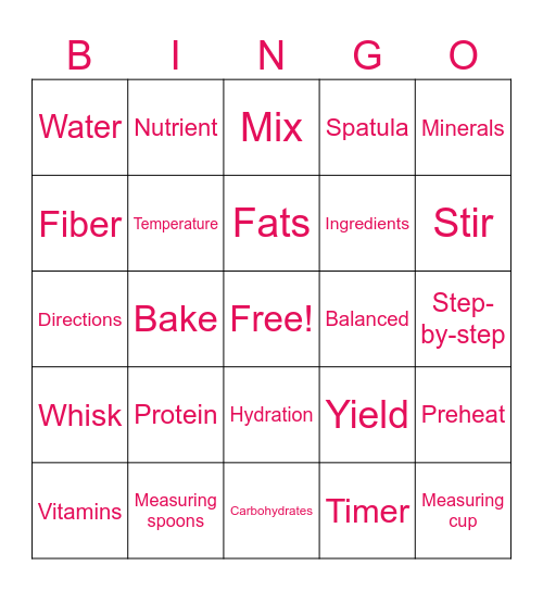 Foods and Nutrition Bingo Card