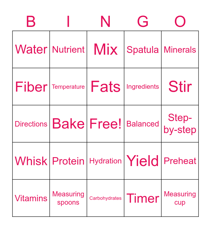 Foods and Nutrition Bingo Card