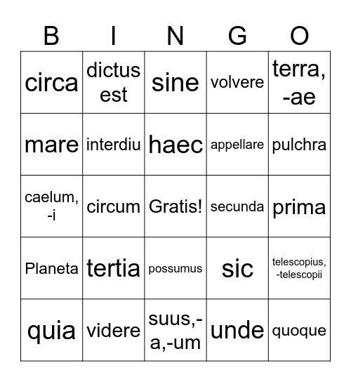 Latin FInal Exam Words Bingo 2025 Bingo Card