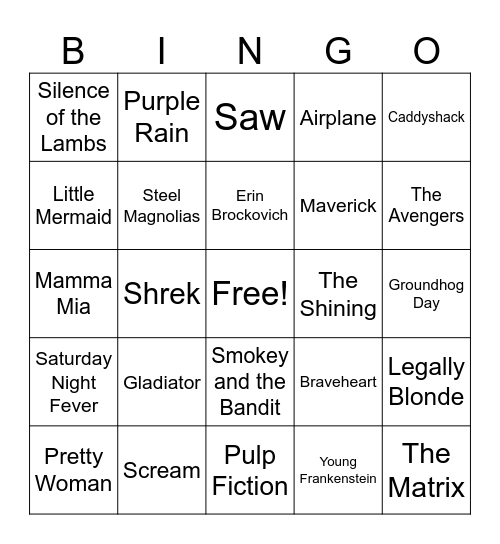Movie Bingo Card