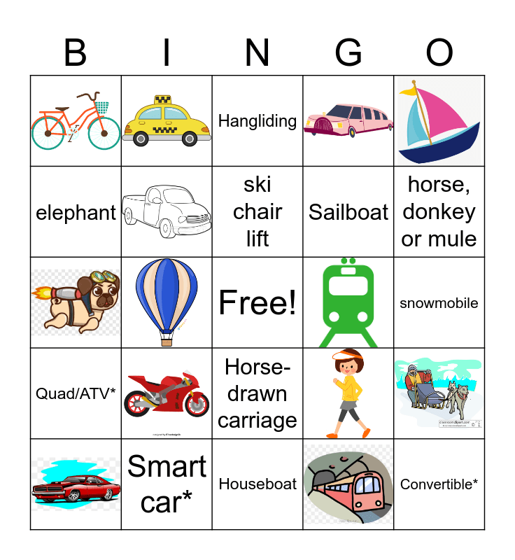 Travel Bingo part II (forms of transportation) Bingo Card