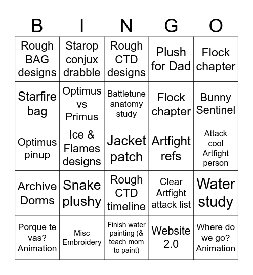 Summer Projects Bingo Card