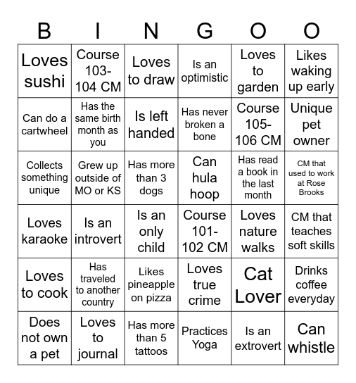 Ice Breaker Bingo Card