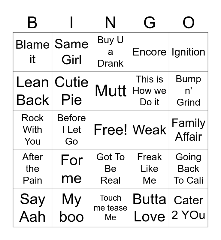 R&B Bingo Card