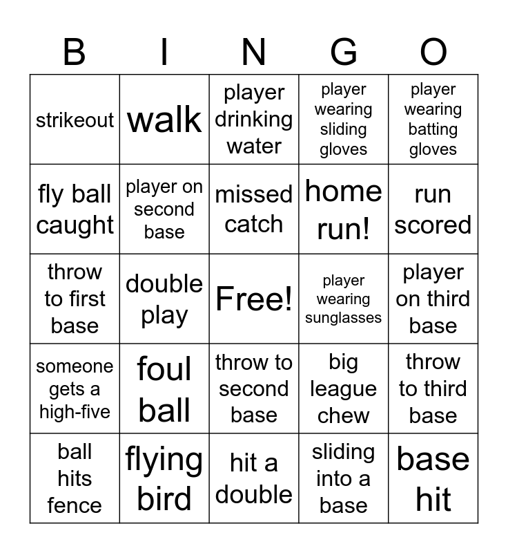 baseball Bingo Card