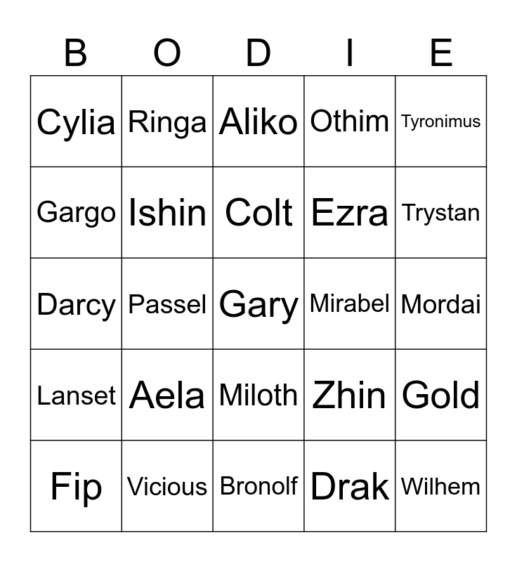 Ebberon NPC Death Bingo Card