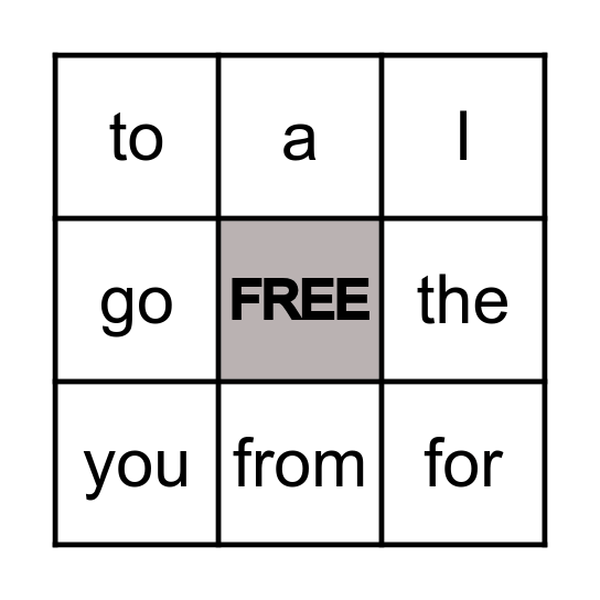 Sight Word Bingo Card