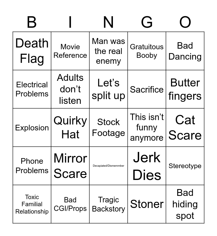 Horror Bingo Card