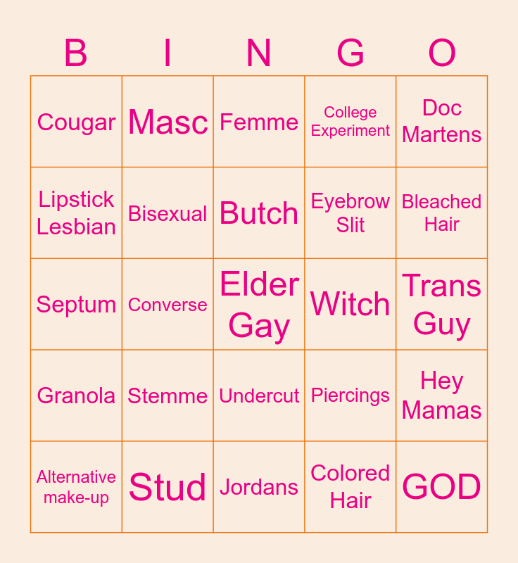 Lesbian Bingo Card