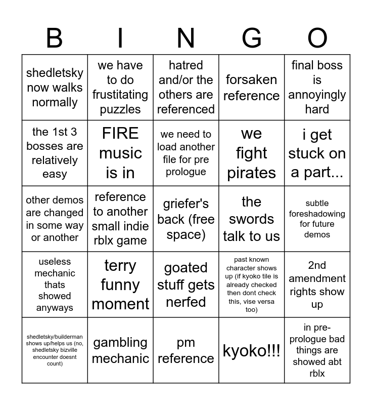 demo 4 prediction bingo card Bingo Card