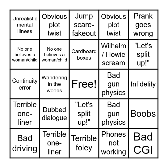 Bad Movie Bingo Card