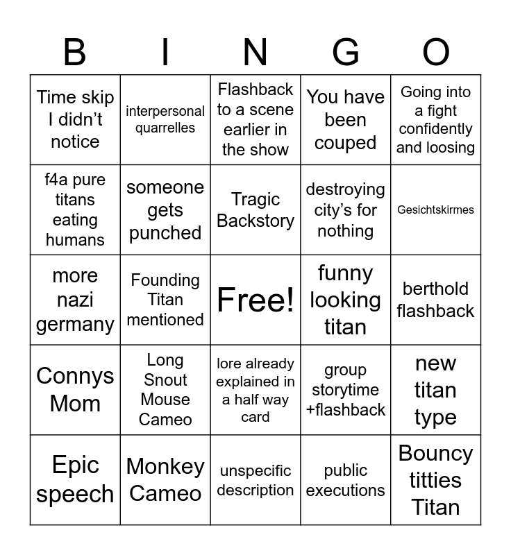 AoT season 4 Bingo Card