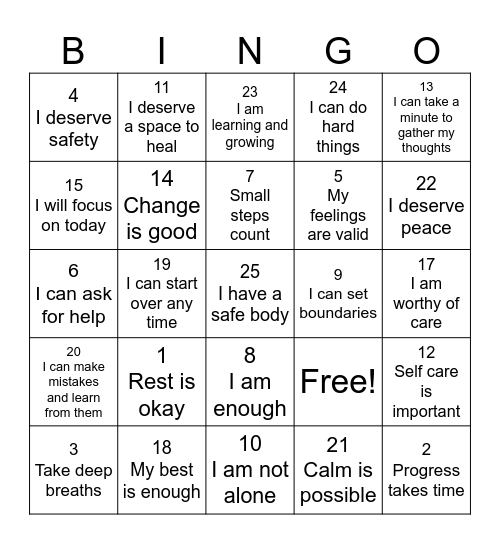 Self care bingo Card