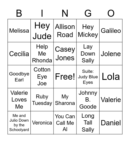 Names Bingo Card