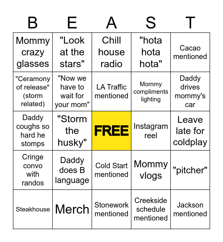 BEAST MODE Bingo Card
