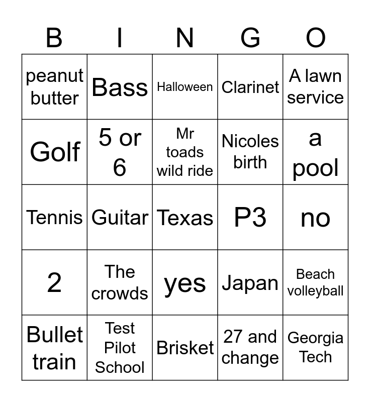 BOB BINGO Card