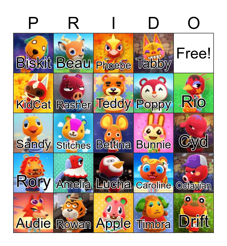 ACNH LGBTQIA+ Pride Bingo Card