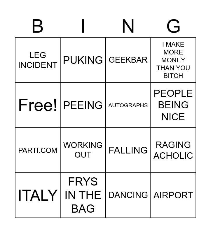 Joshua Block Bingo Card