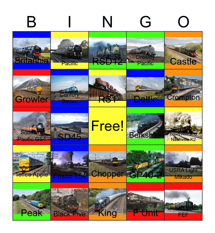 High Speed Train Adventures Bingo Card