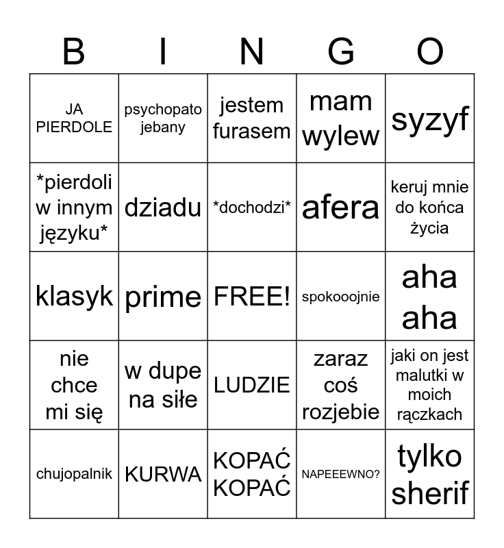 ŚWIERSZCZU BINGO Card