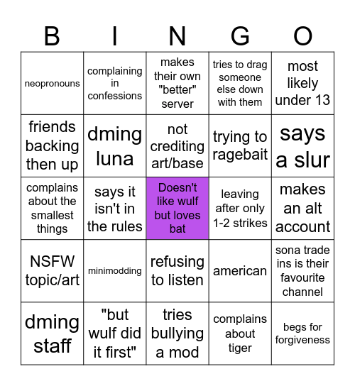 Mod Bingo Card