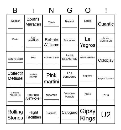 la CAMBUSE Bingo Card